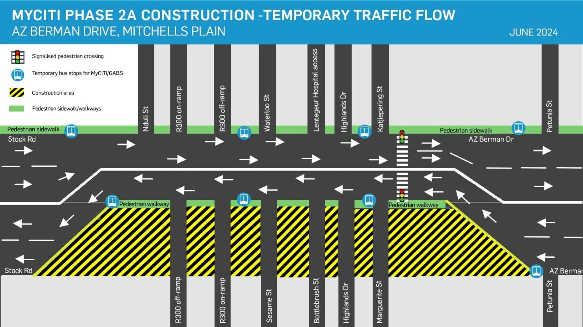 Temporary traffic flow changes in Mitchells Plain due to construction