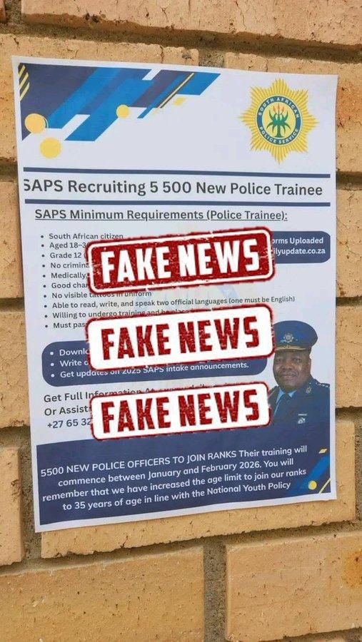SAPS issues warning over fake police trainee advert