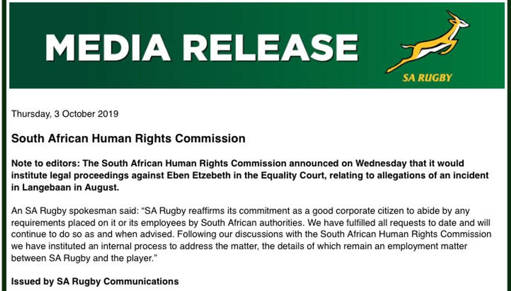 Saru to launch internal investigation in Etzebeth assault charges