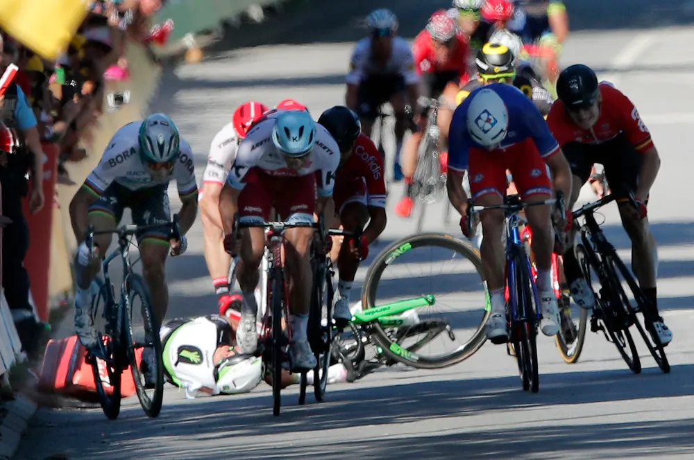 PICS: Cavendish taken to hospital after spectacular crash