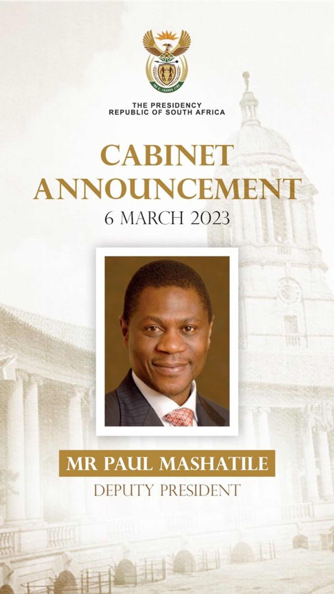 Paul Mashatile is South Africa’s new deputy president
