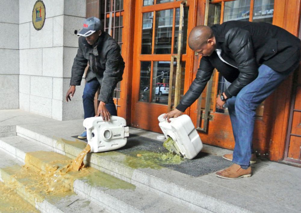 Protesters cause a stink at Zille’s office