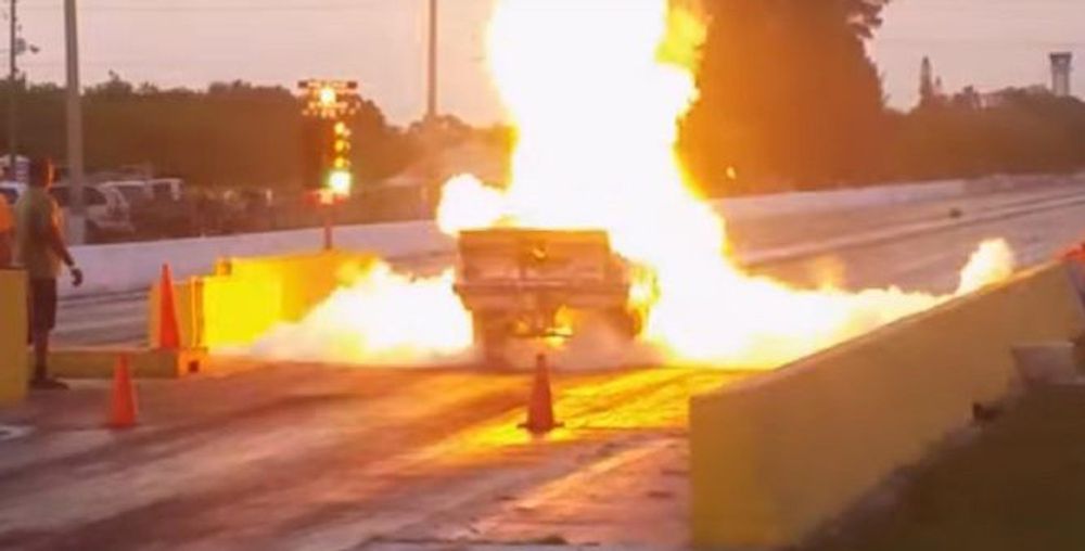 Fireball as Chevy dragster explodes