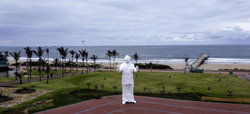 Durban’s mega-statues sit wrapped and waiting
