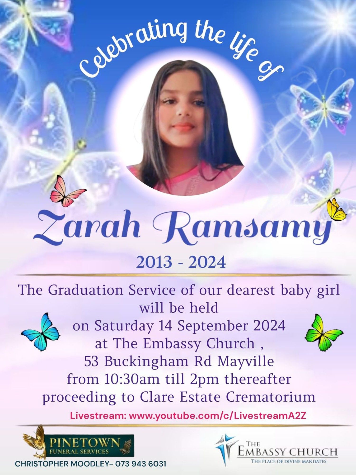 Funeral for 11-year-old Zarah Ramsamy killed by fleeing hijackers