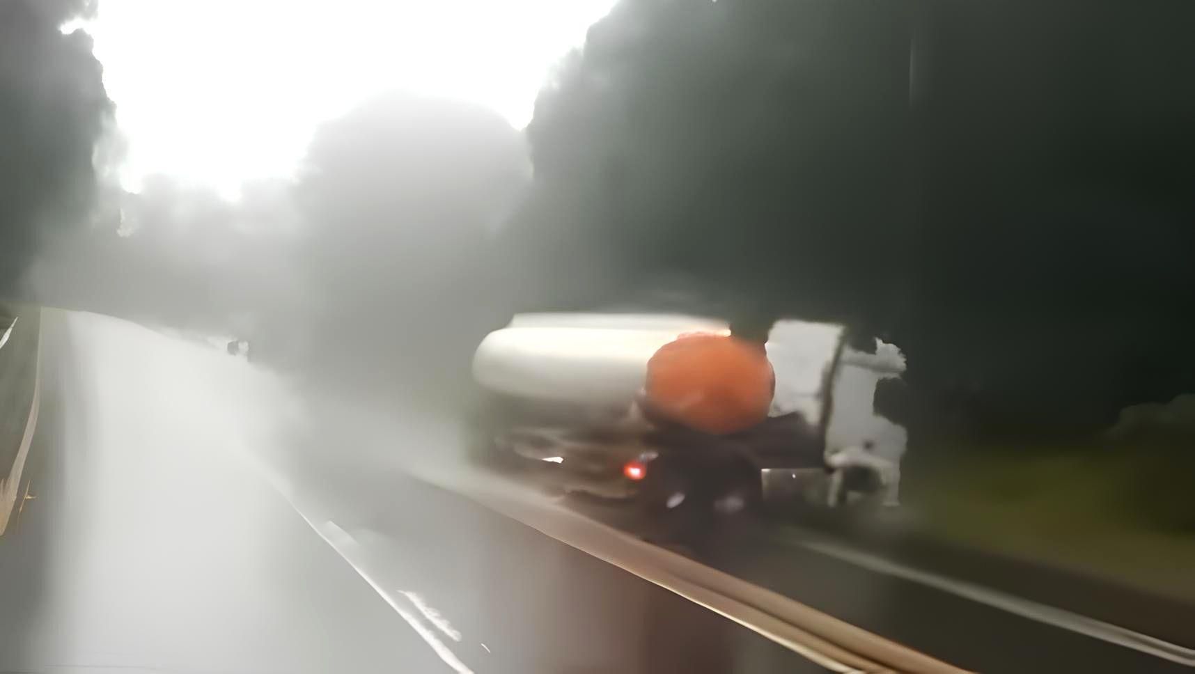WATCH: Disaster narrowly averted as jackknifed truck veers into ...