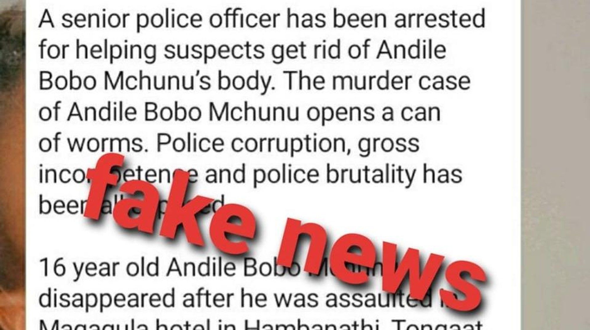 Police dismiss cop link in Andile Mbuthu murder case as 'fake news'