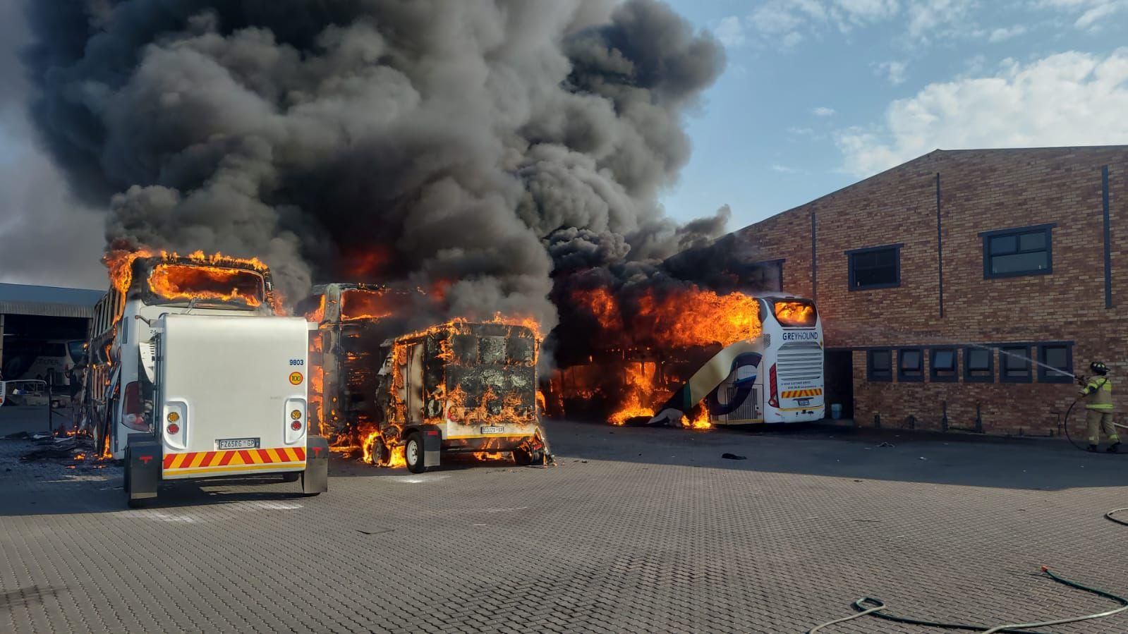 Three Greyhound buses destroyed in Boksburg depot fire