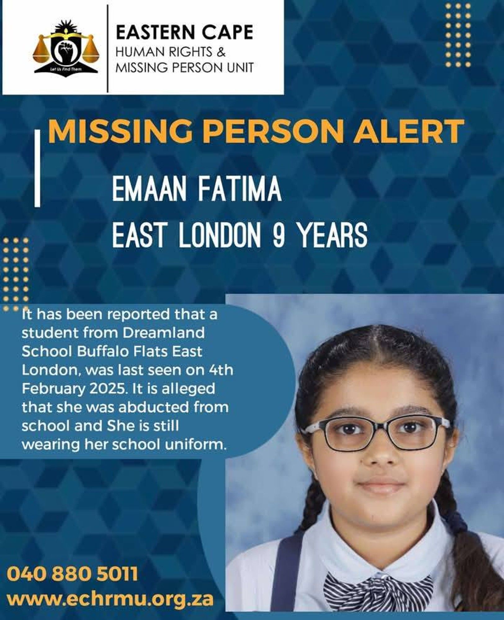Emaan Fatima’s abduction highlights kidnapping surge in Eastern Cape