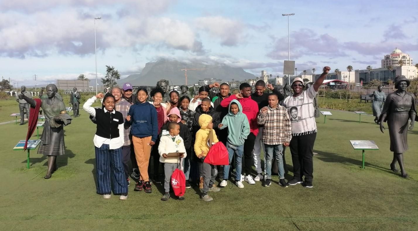 Children learn about freedom fighters at the Long March to Freedom Project