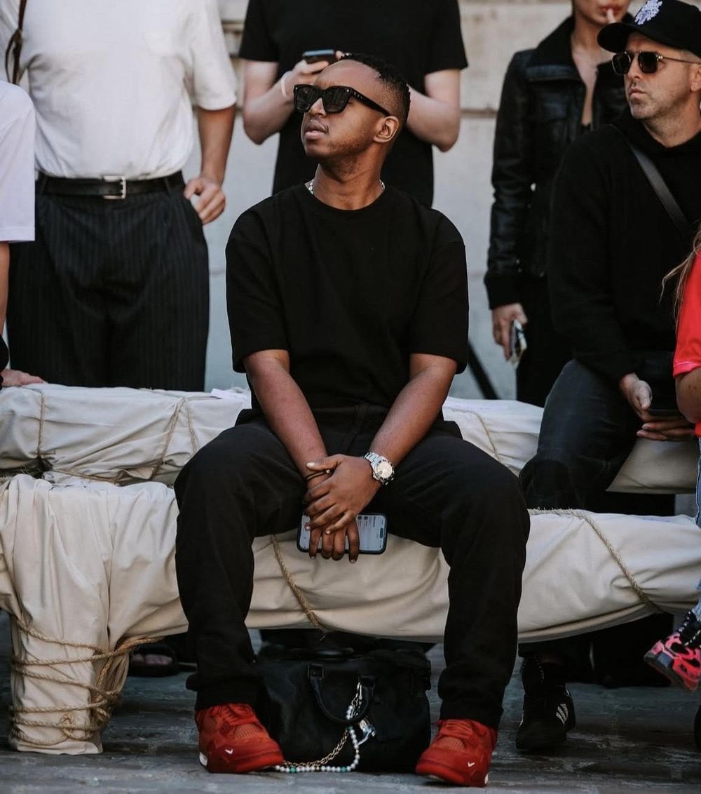 South African DJ Shimza attends the 424 menswear SS26 runway show in Paris