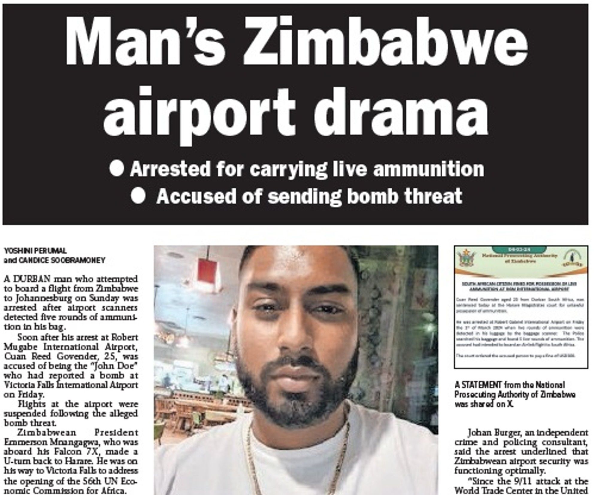 Man accused of Zimbabwe bomb threat speaks out